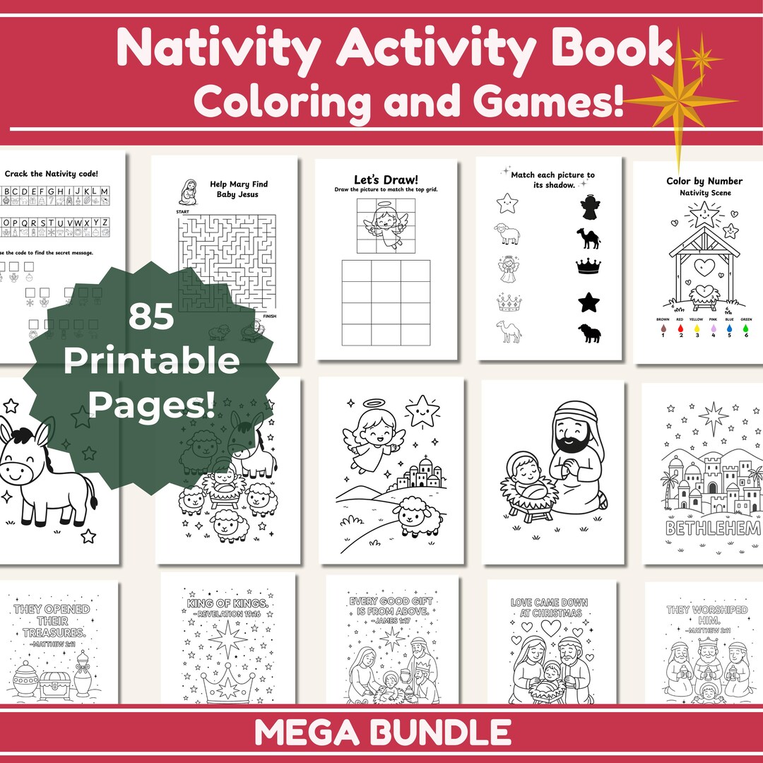 Nativity Activity Book for Kids | 85 Printable Pages | Coloring, Games ...