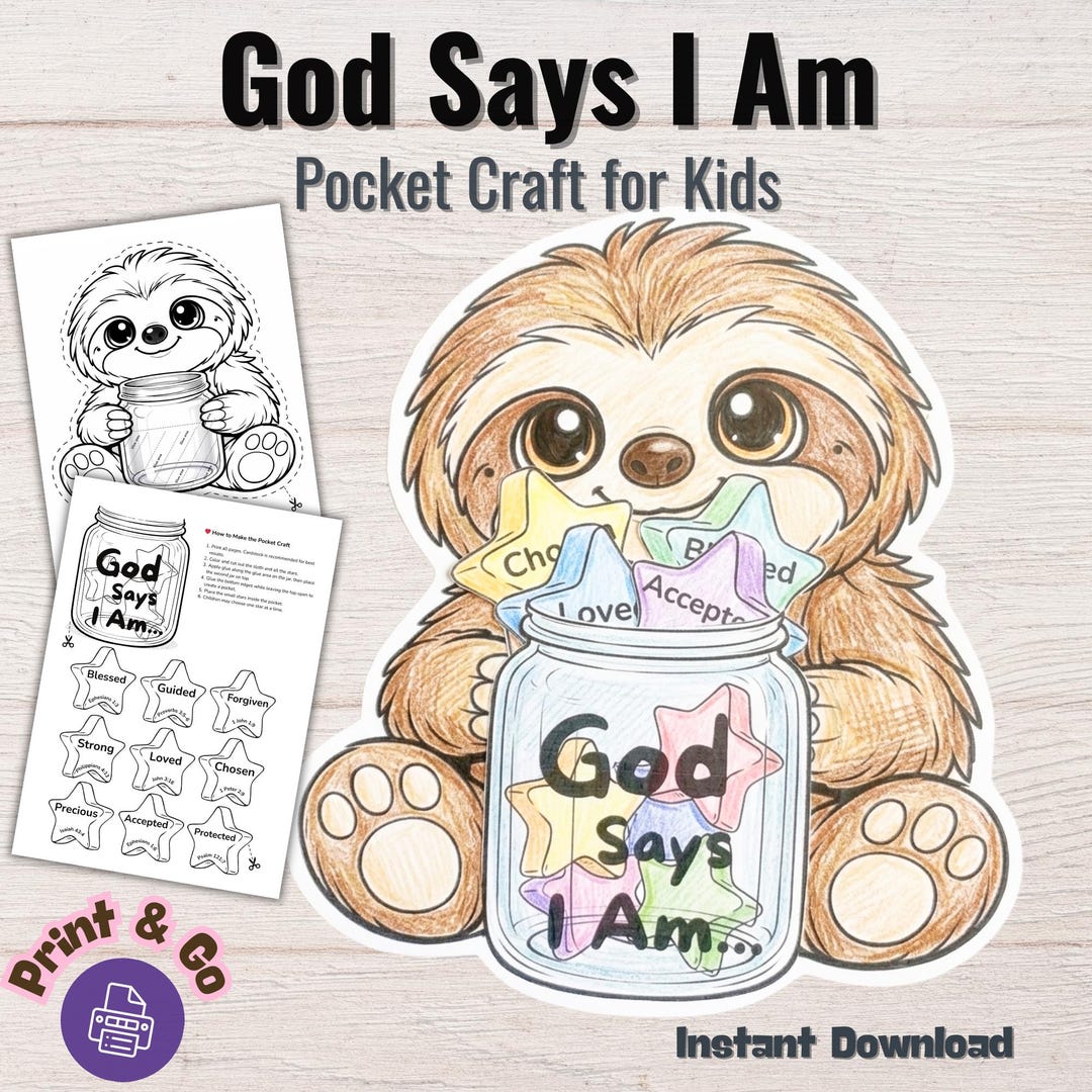 God Says I Am Sloth Pocket Craft | Christian Affirmation Activity ...