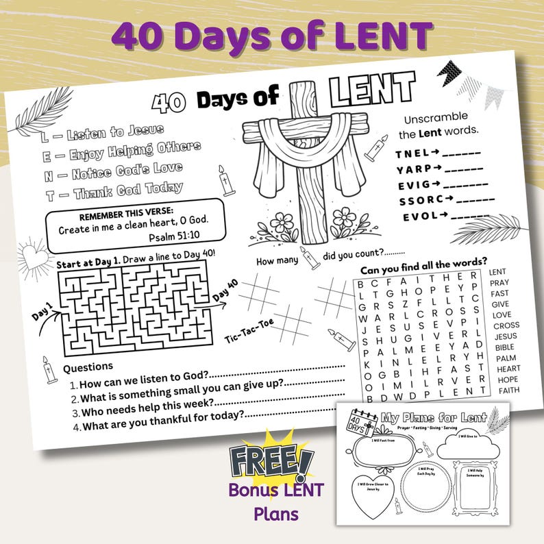 Lent Placemat for Kids | Bible Activity Placemat | Sunday School ...