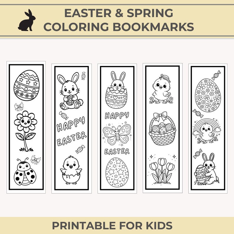 Easter Coloring Bookmarks for Kids Printable Spring Activity Bunny ...