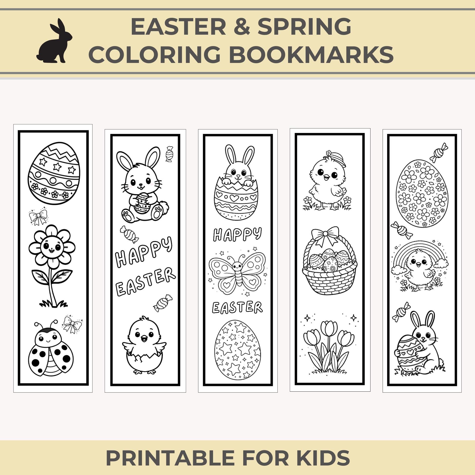 Easter Coloring Bookmarks for Kids Printable Spring Activity Bunny ...