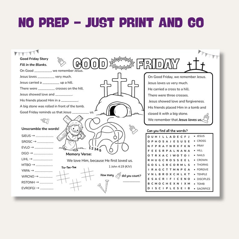 Good Friday Placemat for Kids | Bible Activity Placemat | Sunday School ...