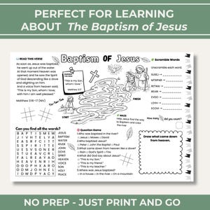 Baptism of Jesus Worksheet for Kids | Bible Activity Placemat | Sunday ...