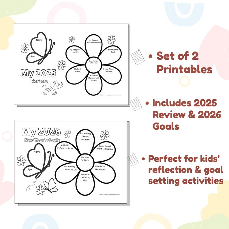 Kids New Year Resolution Worksheets | 2025 Review and 2026 Goals ...
