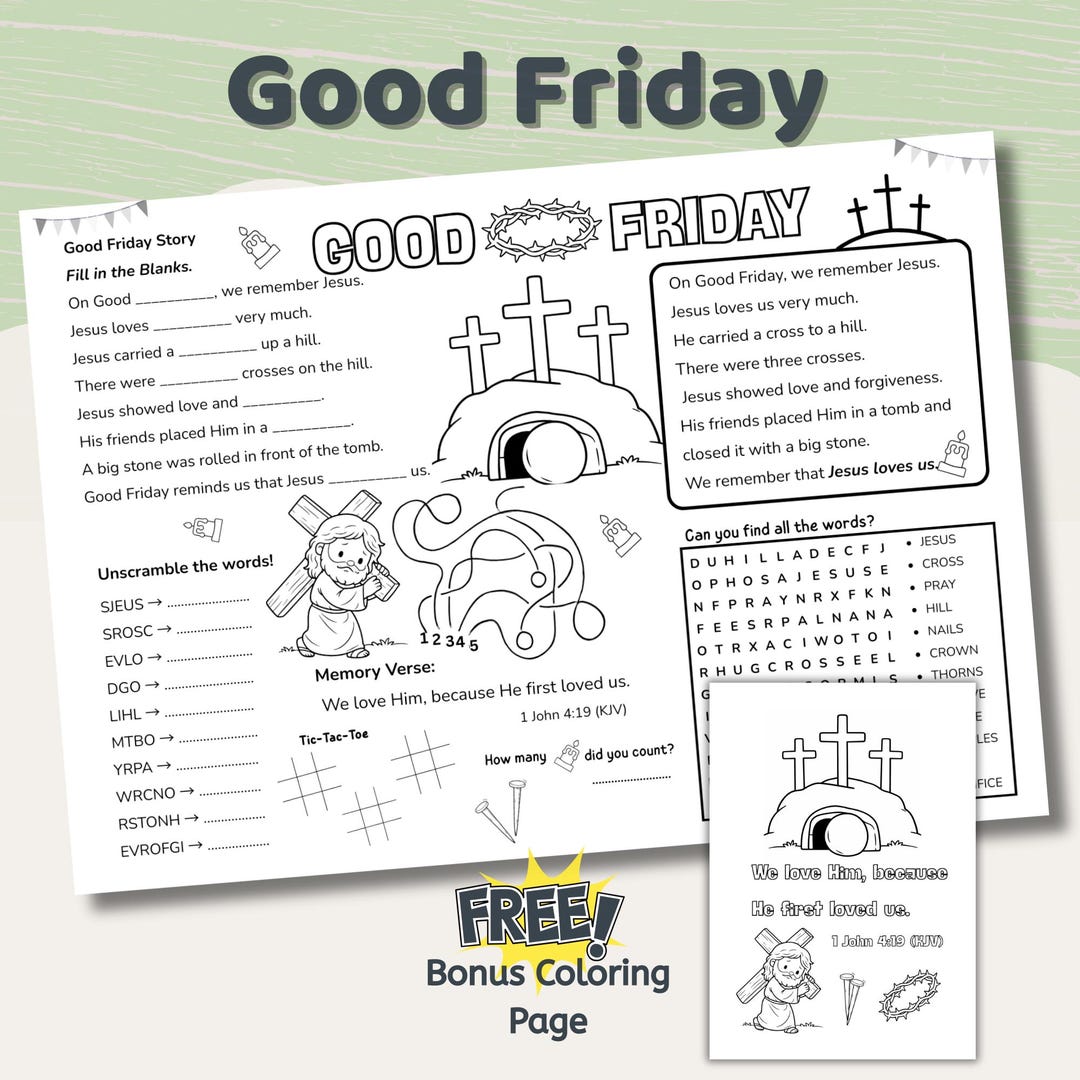 Good Friday Placemat for Kids | Bible Activity Placemat | Sunday School ...