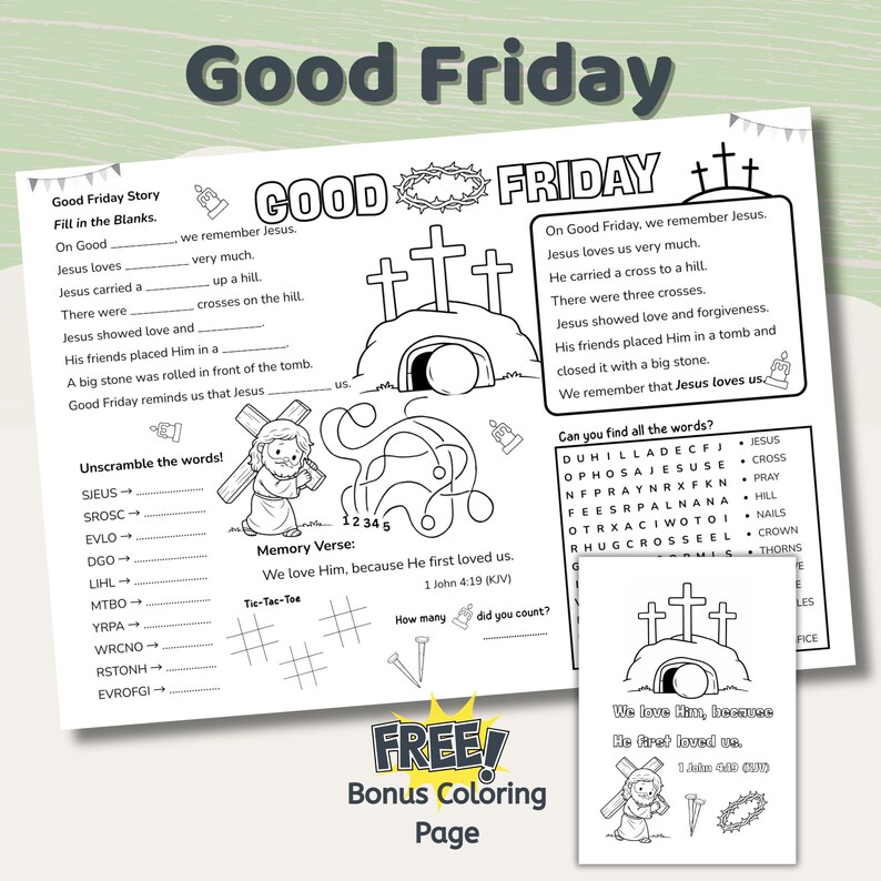 Good Friday Placemat for Kids | Bible Activity Placemat | Sunday School ...