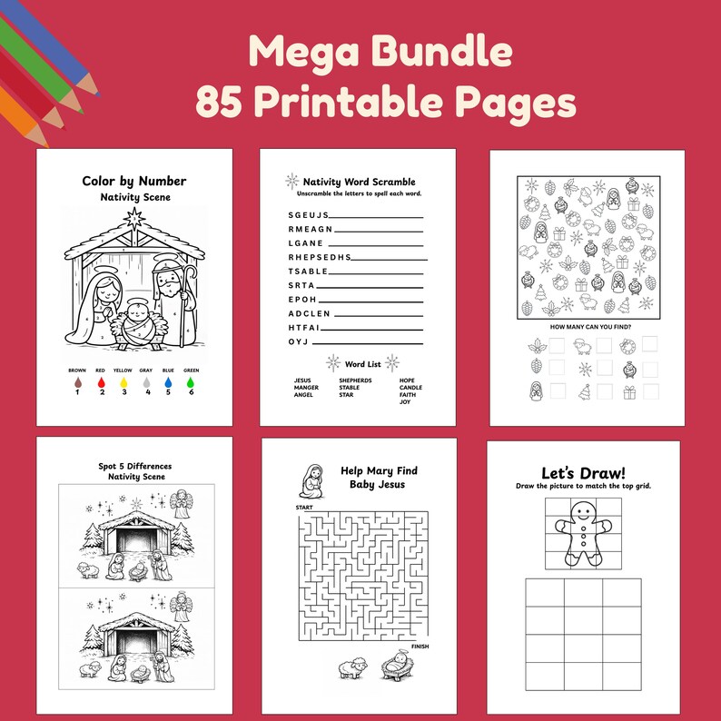 Nativity Activity Pack for Kids Christian Worksheets Bible Printable ...