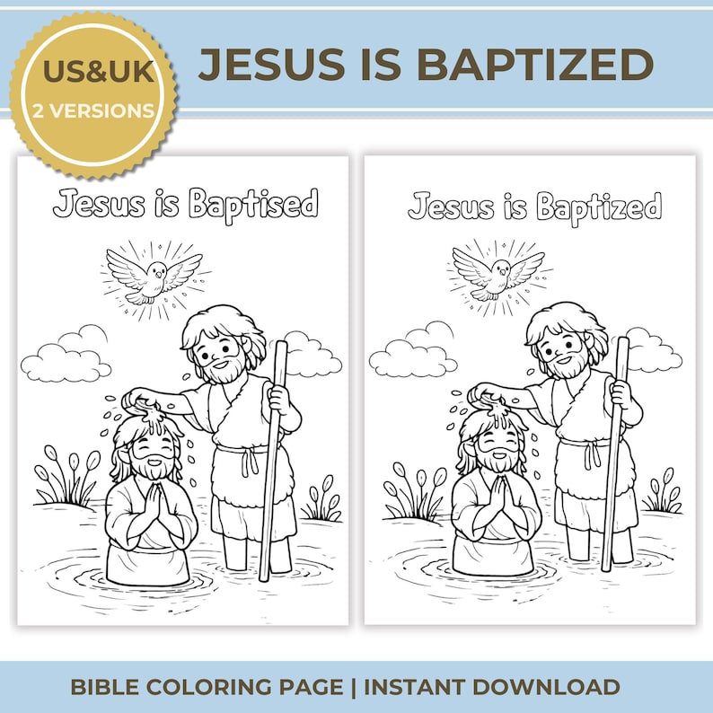 Baptism of Jesus Coloring Page for Kids| Jesus is Baptized | Sunday ...