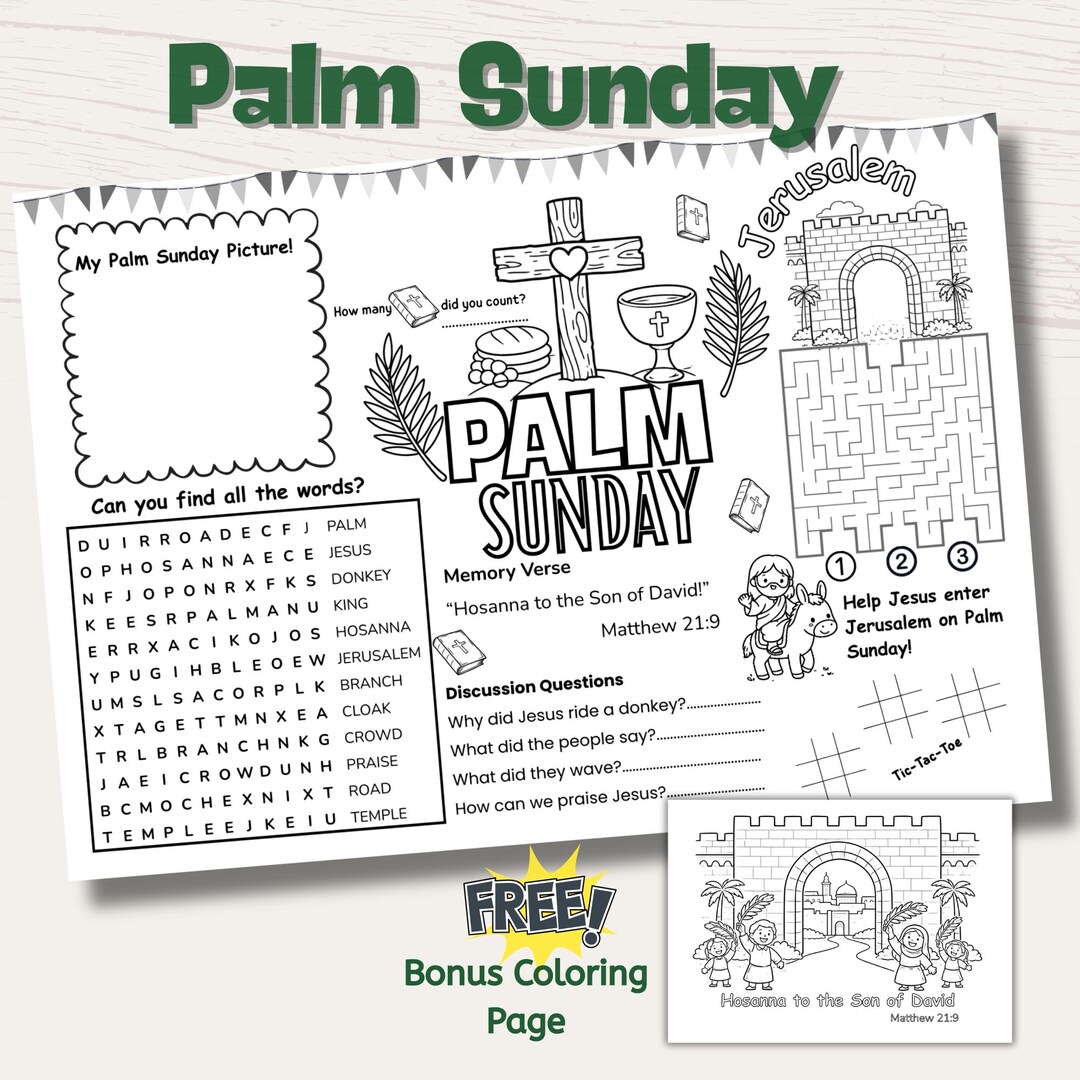 Palm Sunday Placemat Printable for Kids, Lent Plans| Christian Easter ...