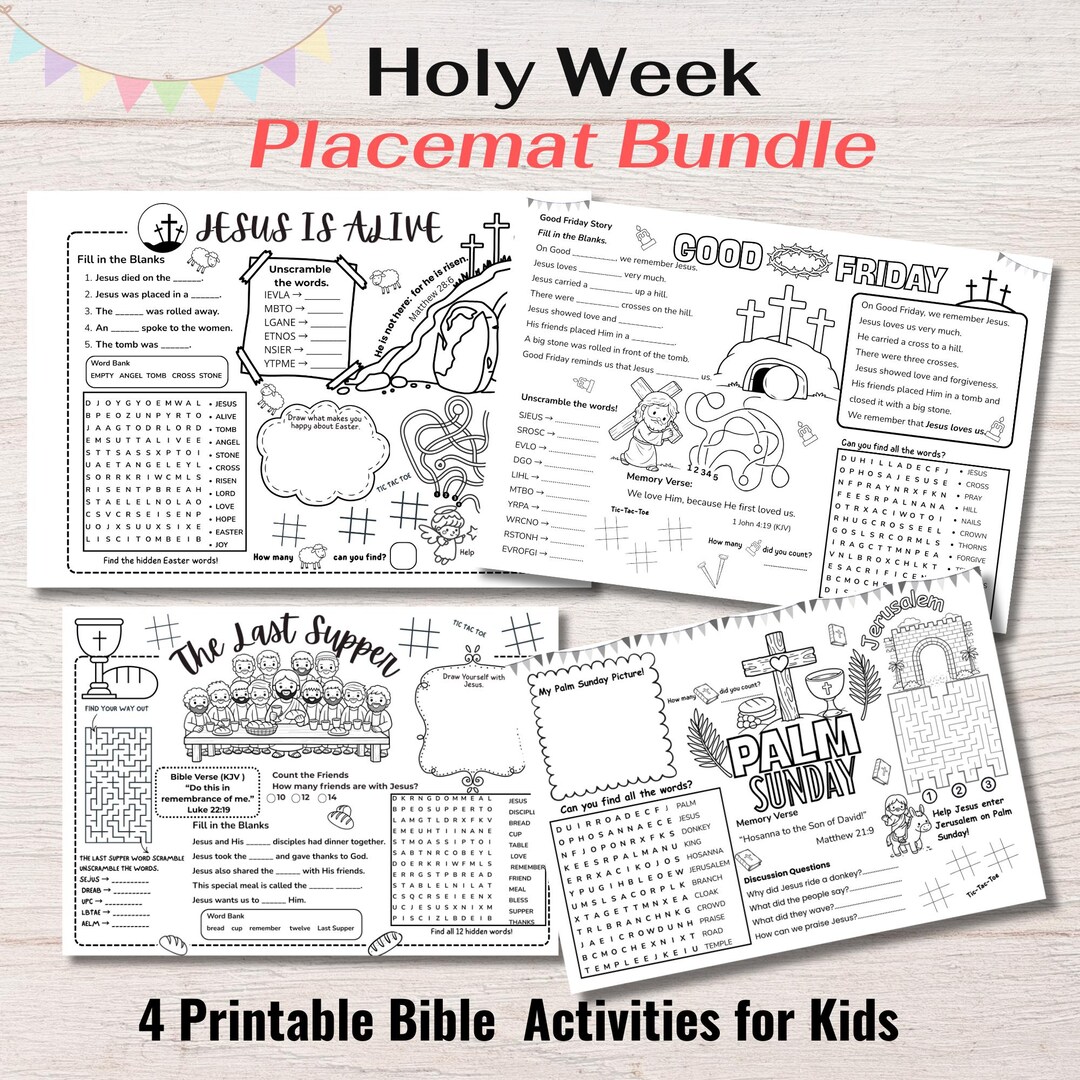 Holy Week Placemats for Kids Bible Activities | Christian Easter ...