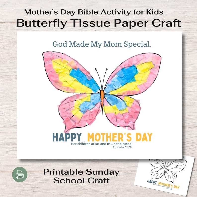 Mother's Day Butterfly Tissue Paper Craft for Kids (printable Sunday ...