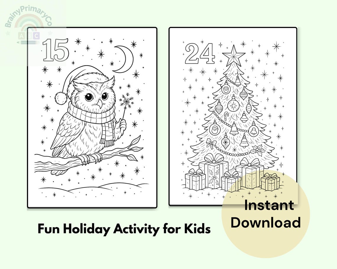 Printable Advent Calendar Coloring Pages | 24 Christmas Activity Sheets ...