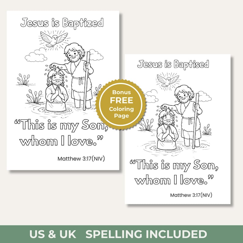 Baptism of Jesus Worksheet for Kids | Bible Activity Placemat | Sunday ...