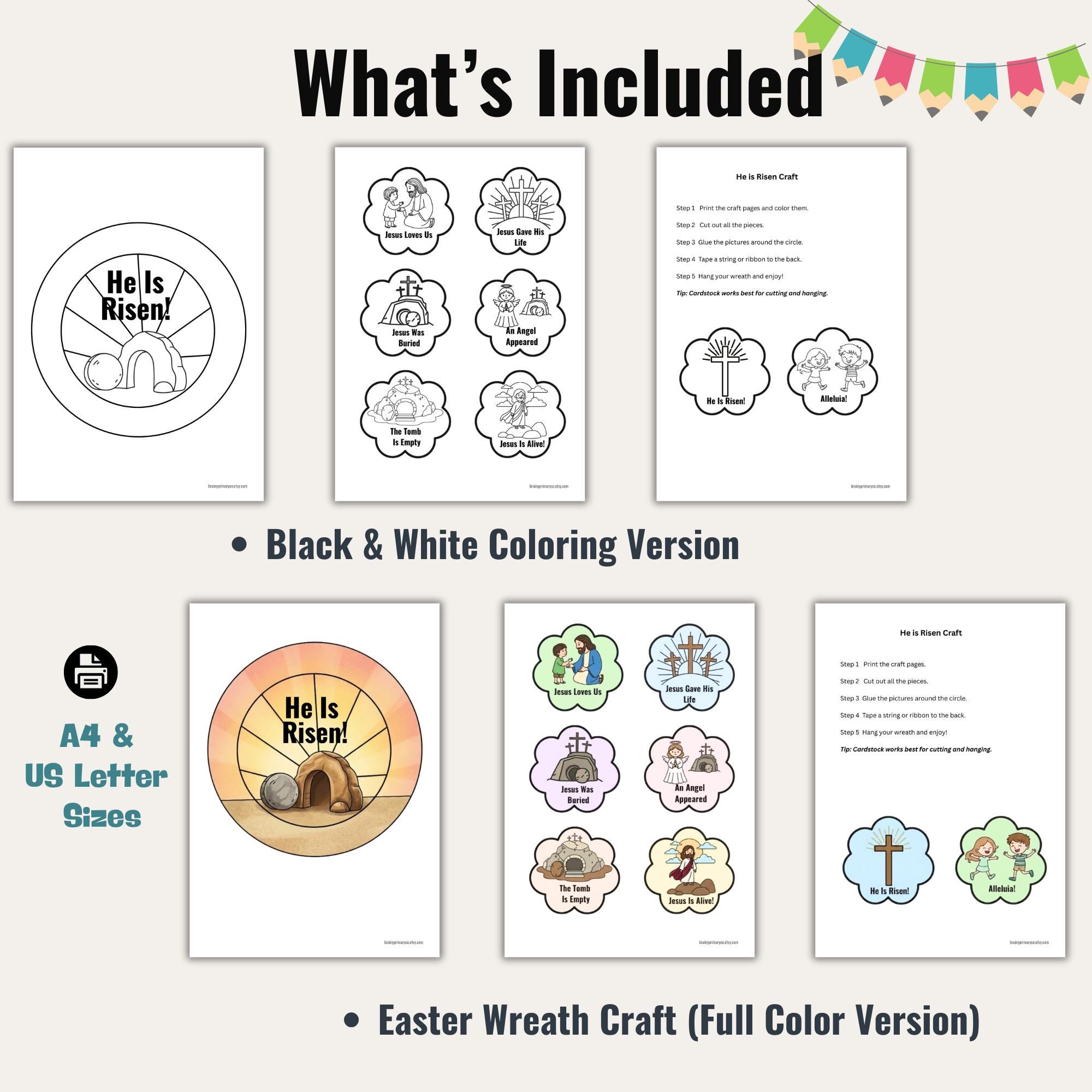 He is Risen Easter Wreath Craft | Easter Story Sunday School Activity ...