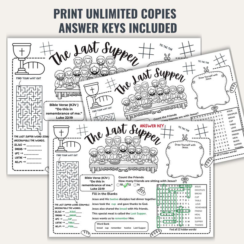 The Last Supper Placemat Printable | Bible Activity Sunday School ...