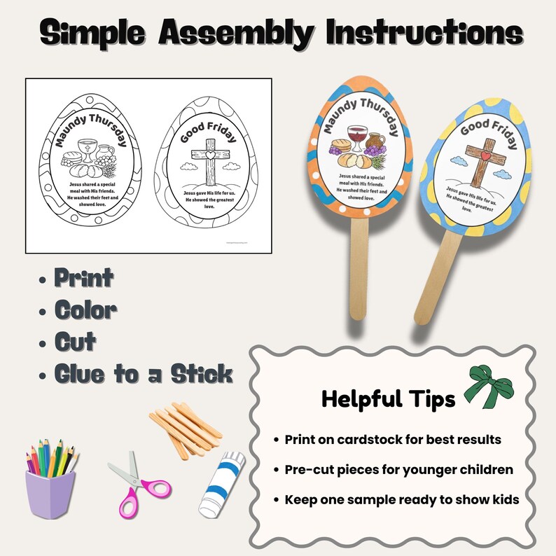 Holy Week Timeline Craft for Kids | 8 Easter Egg Stick | Sunday School ...