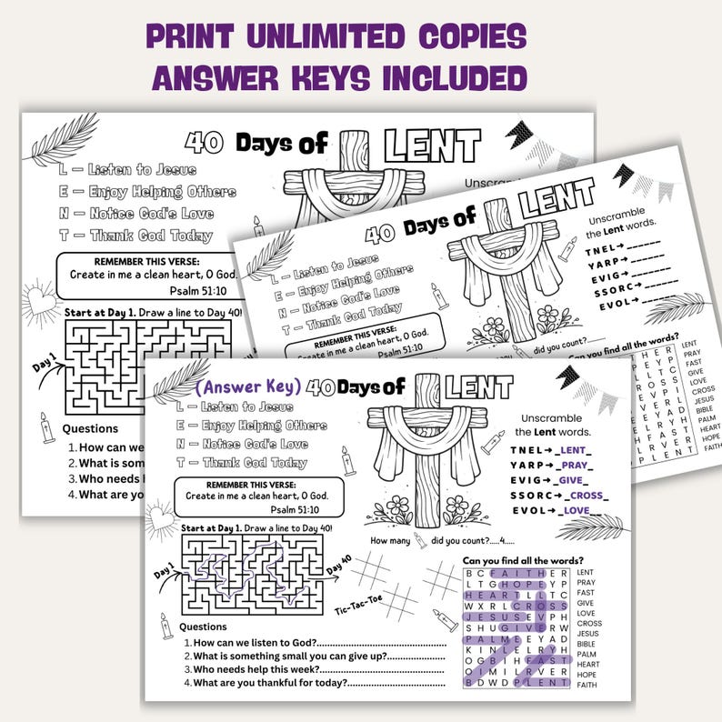 Lent Placemat for Kids | Bible Activity Placemat | Sunday School ...