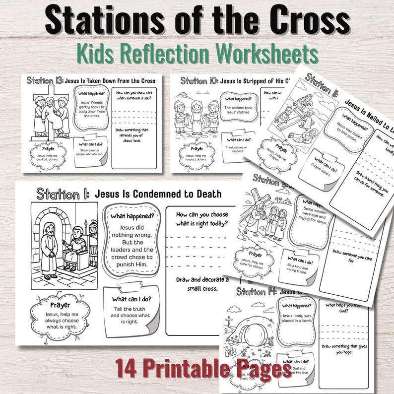 Stations of the Cross Worksheets for Kids Lent Activity Reflection ...