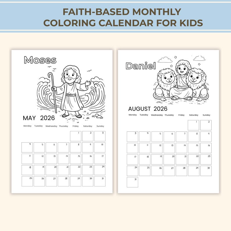 2026 Christian Kids Coloring Calendar Printables Ages 3–7 - Etsy UK