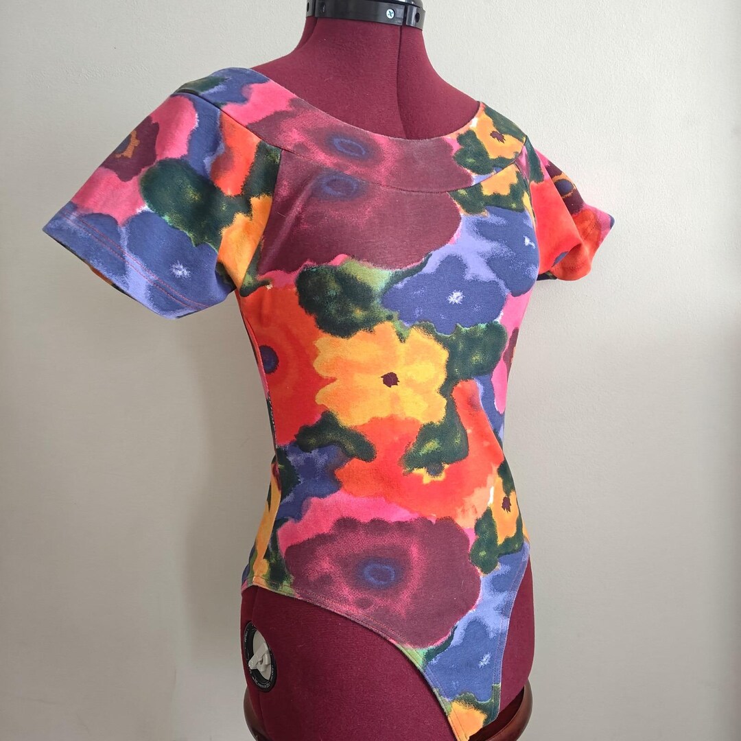 Vintage Instant Action Womens Bodysuit Leotard Floral Print Short ...