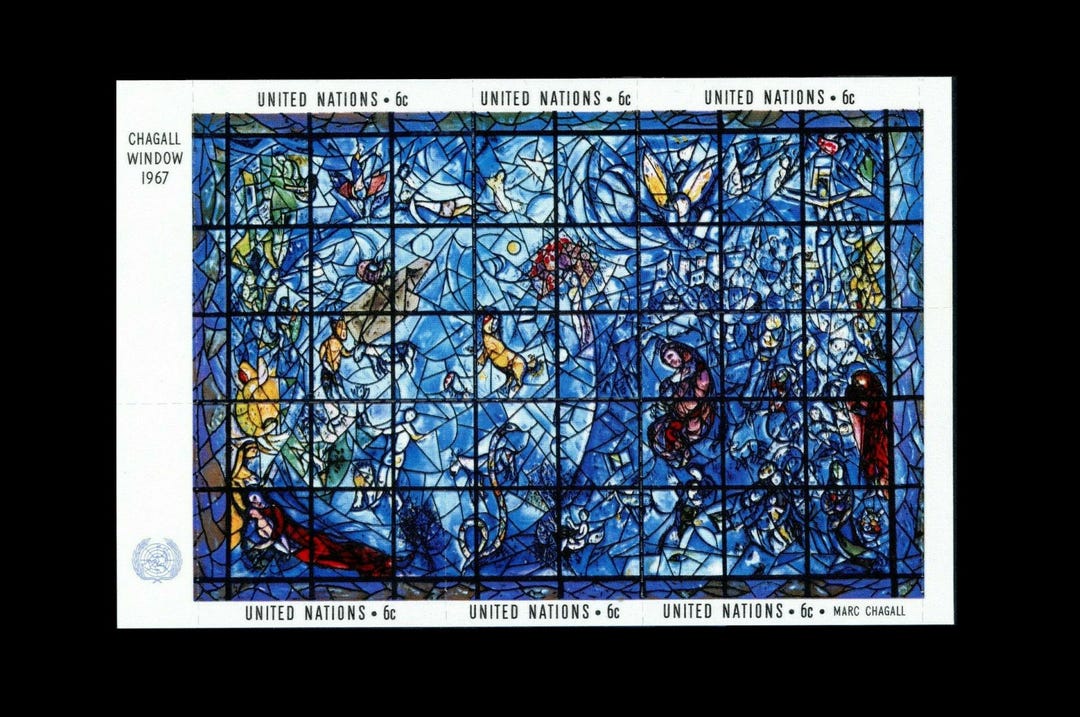 Marc Chagall UN Peace Window 1967 Postage Stamp Sheet / Gorgeous Blue ...