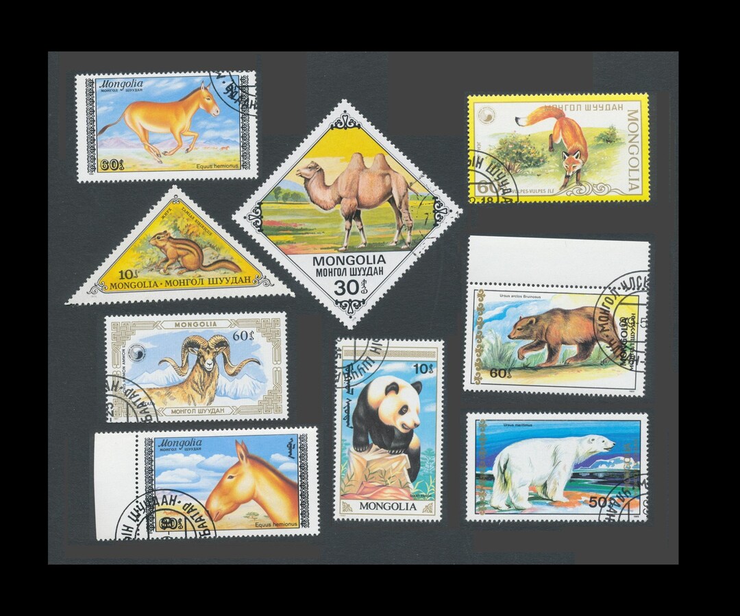 Wild Animals on Vintage Mongolia Postage Stamps / Fox, Panda, Polar ...