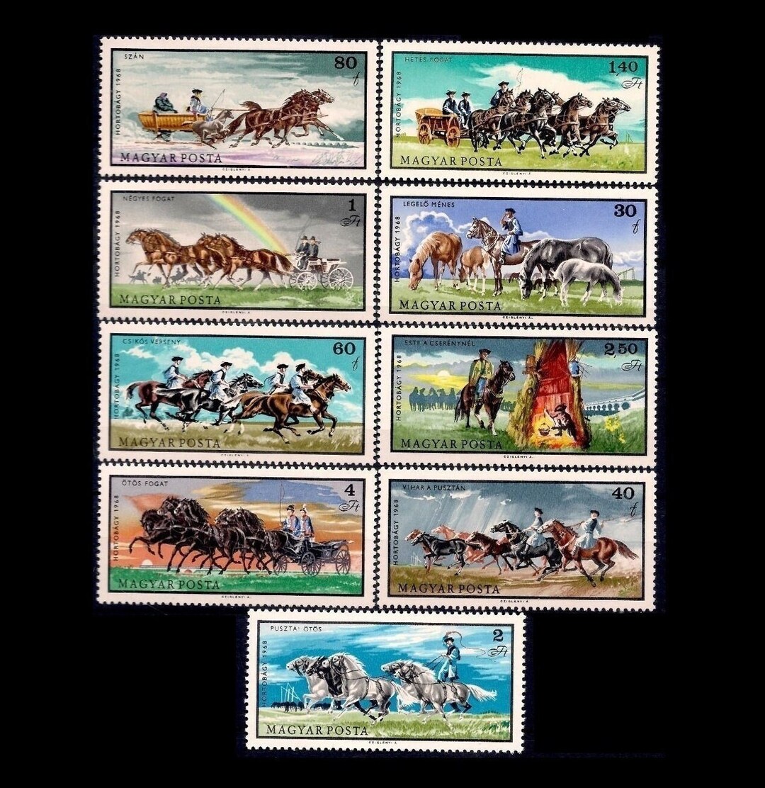 Teams of Horses Vintage Postage Stamps 1968 / Sleigh Pulling, Wagon ...