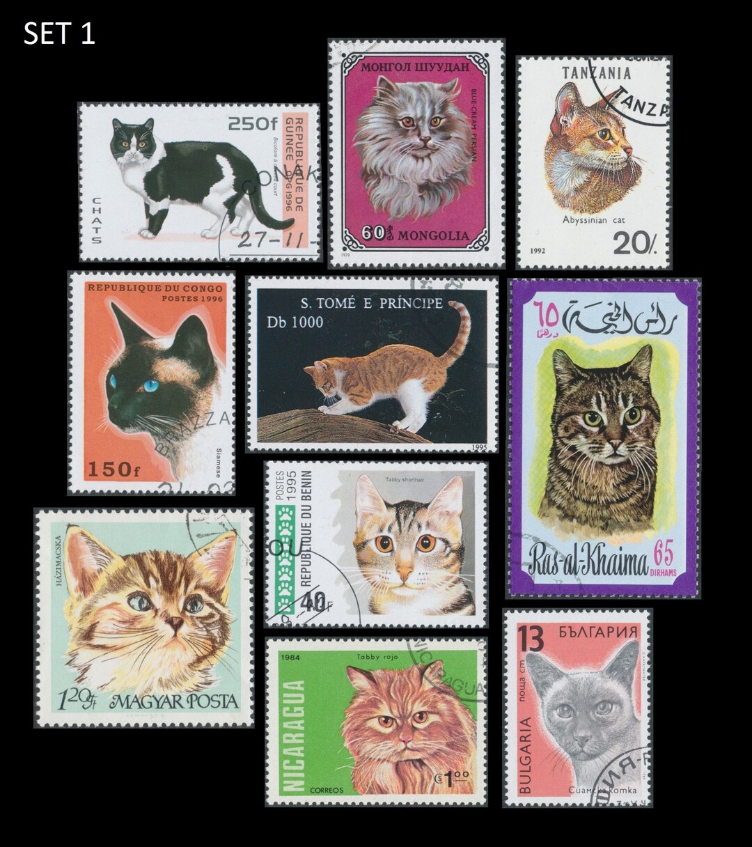 Two Worldwide Cat Postage Stamp Sets / 1967 1997 / Red Tabby, Siamese ...