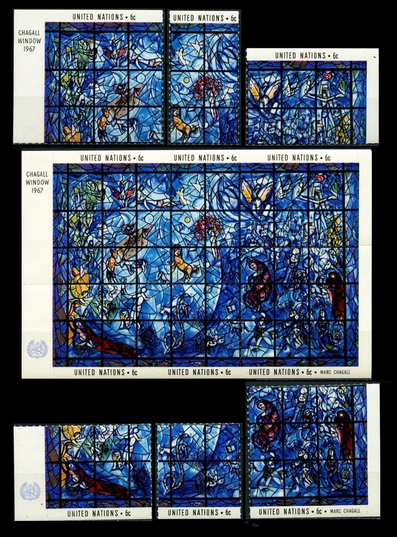 Marc Chagall UN Peace Window 1967 Postage Stamp Sheet / Gorgeous Blue ...
