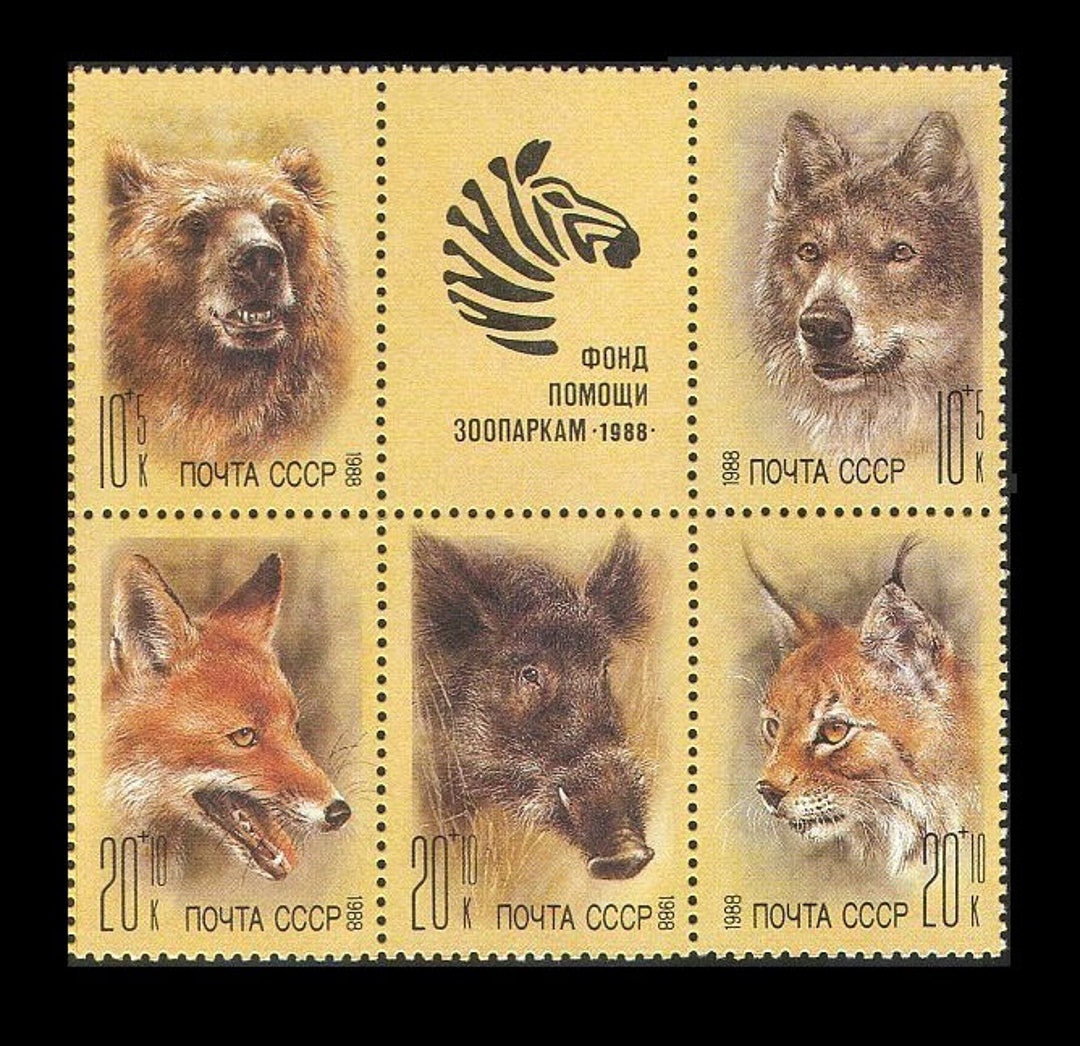Wild Animals on 1988 Russian Postage Stamps / Vintage Soviet Ephemera ...