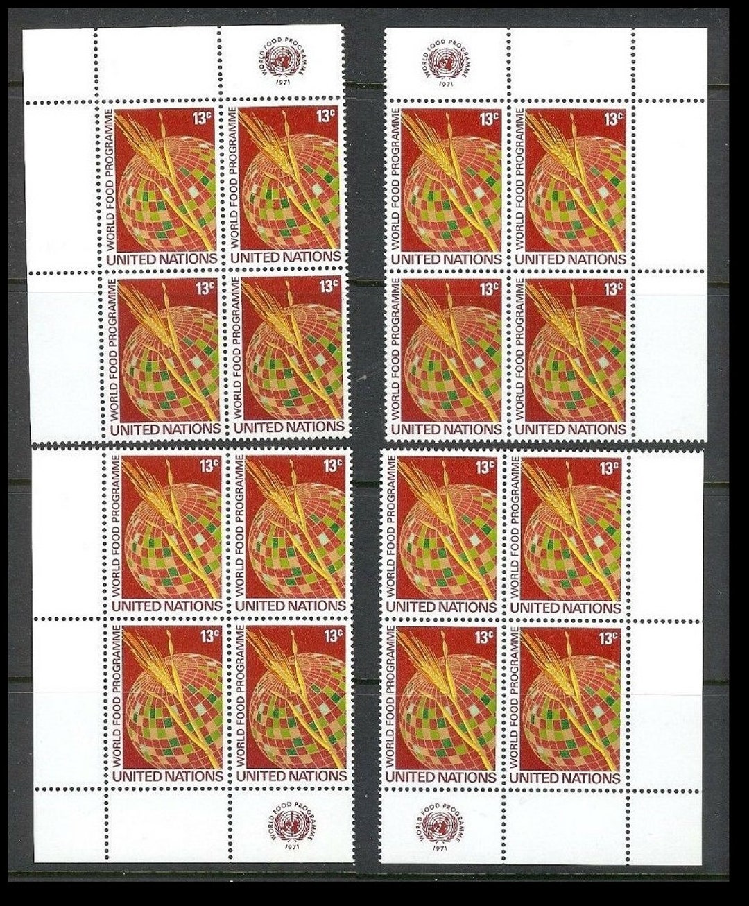 Vintage UN Postage Stamps / 1971 World Food Program / Gold Tinted Wheat ...