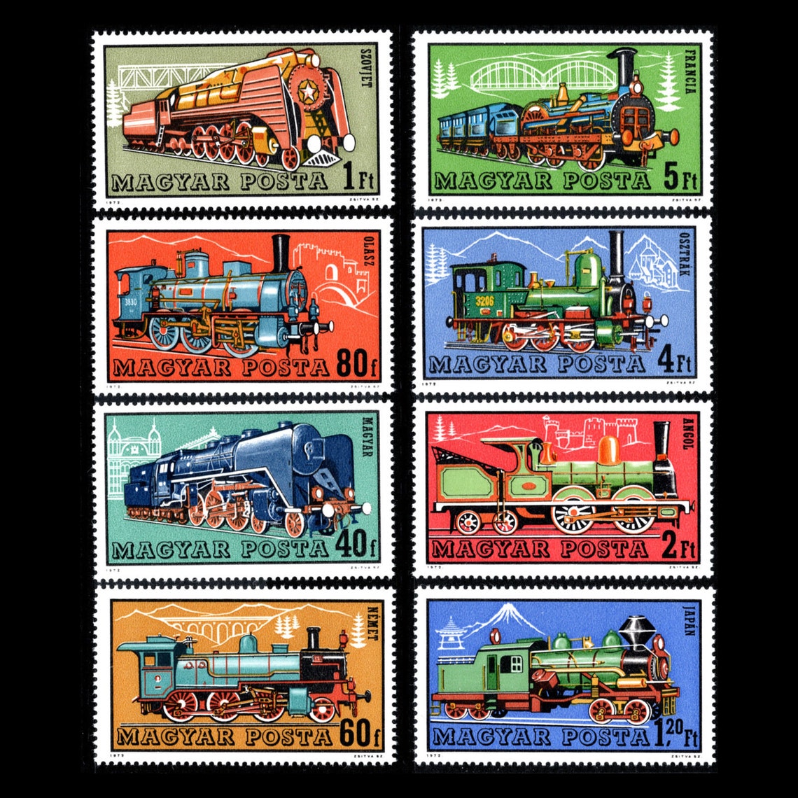 1972 Locomotive Train Postage Stamps From Hungary / Railroad | Etsy