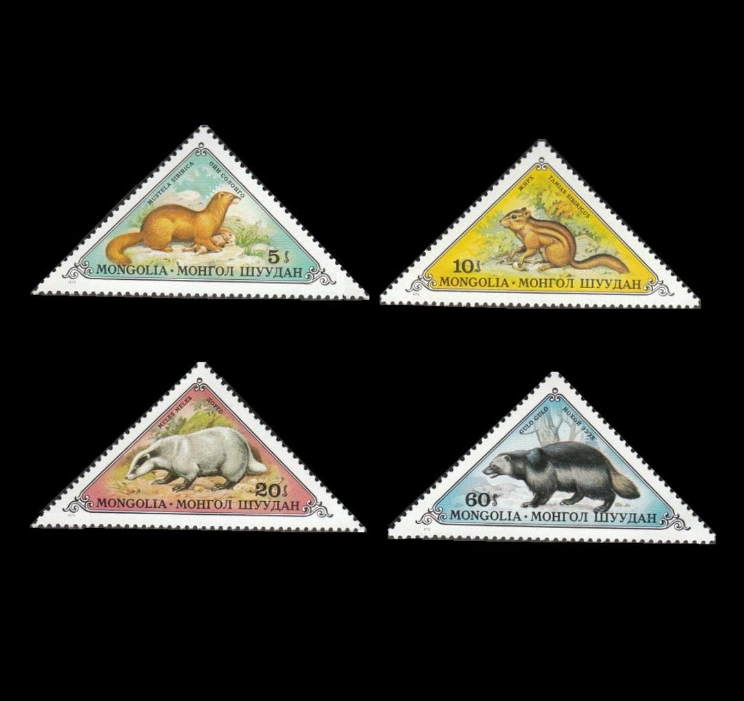Fur Bearing Animals on 1973 Mongolia Postage / Triangle Shape Stamps ...