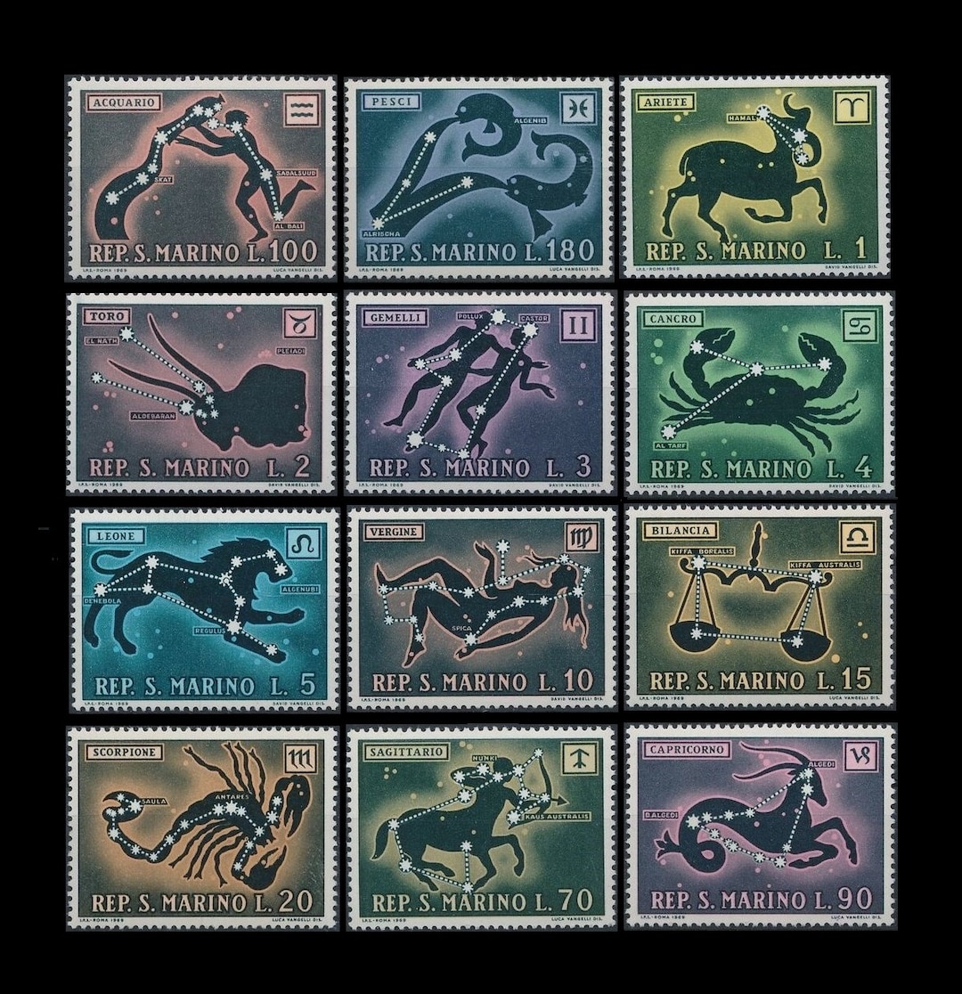 Signs of the Zodiac / 1970 San Marino Postage Stamps / Astrology, Star ...