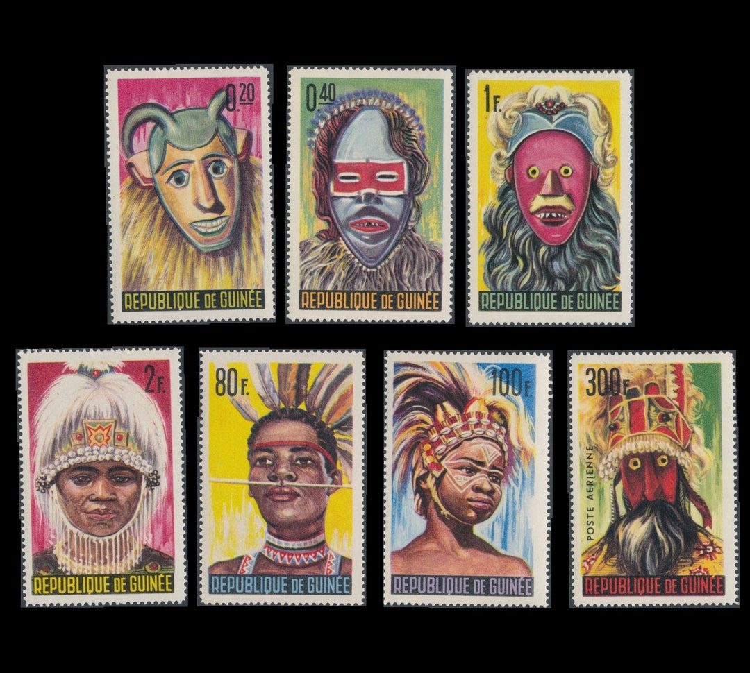 Traditional Masks and Costumes on 1965 Republic of Guinea Stamps ...