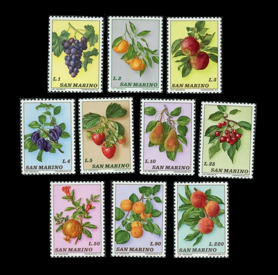 Vintage Fruit and Berry Postage Stamps / 1973 San Marino / Strawberry ...