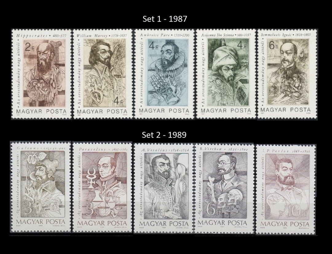 Medical Pioneers on 1987 and 1989 Vintage Hungary Postage Stamps ...
