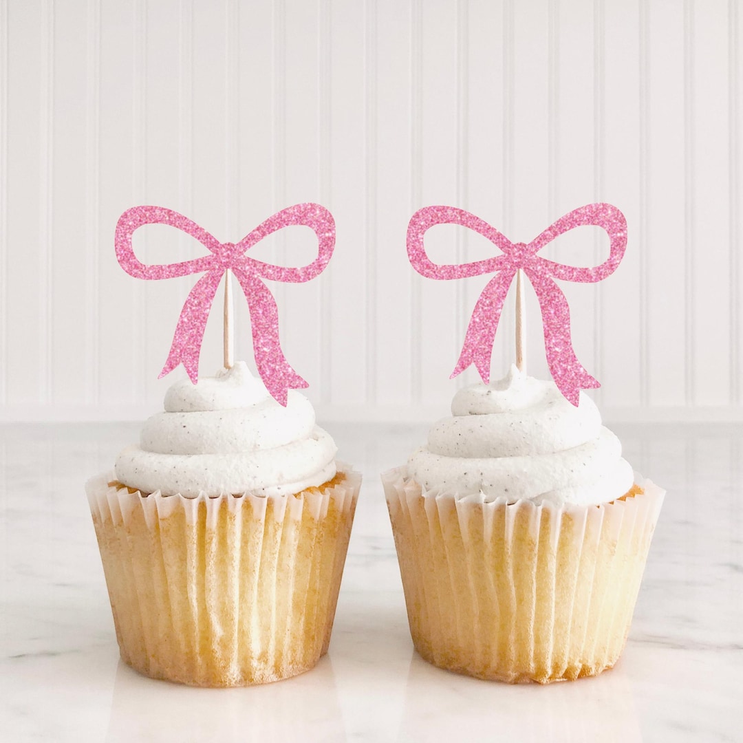 Bow Shape Cupcake Toppers (glitter), Birthday Decorations Party Favors ...