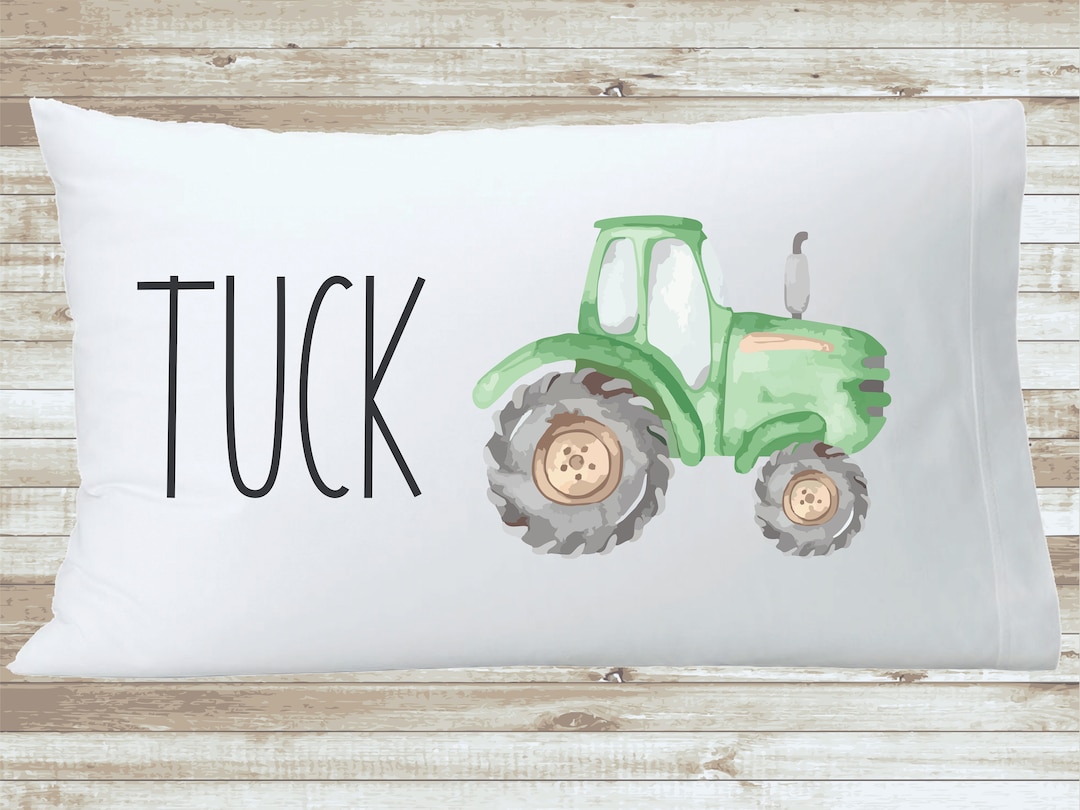 Green Tractor Pillow Case, Personalized Boys Room Pillowcase, Custom ...