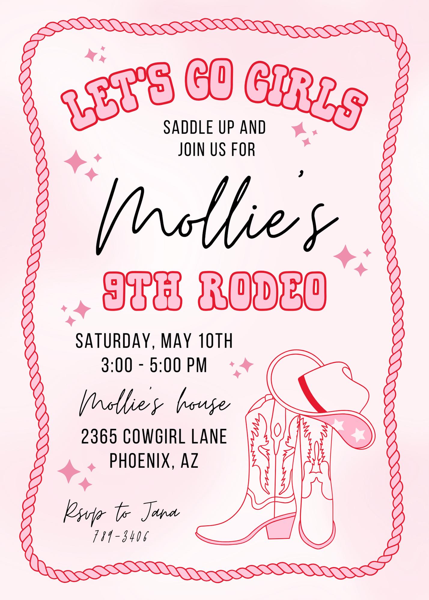 Editable Let's Go Girls Birthday Party Invitation - Western Cowgirl ...