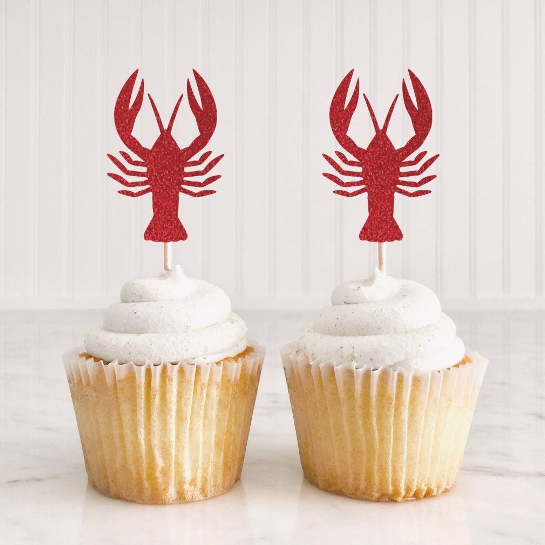 Crawfish Shape Cupcake Toppers (glitter), Birthday Decorations Party ...