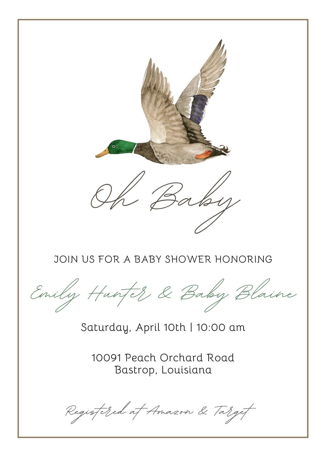 Editable Duck Hunting Baby Shower Party Invitation - Camo Duck Hunting ...