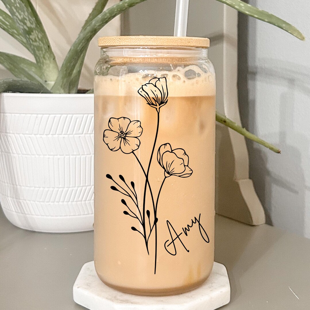 Personalized Glass Tumbler Cup - Wildflower Stems, Bridesmaid Proposal ...