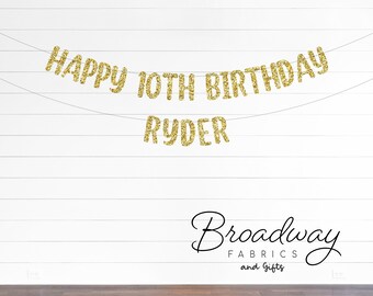 10th Birthday Gold Glitter Banner Happy 10th Birthday Party - Etsy