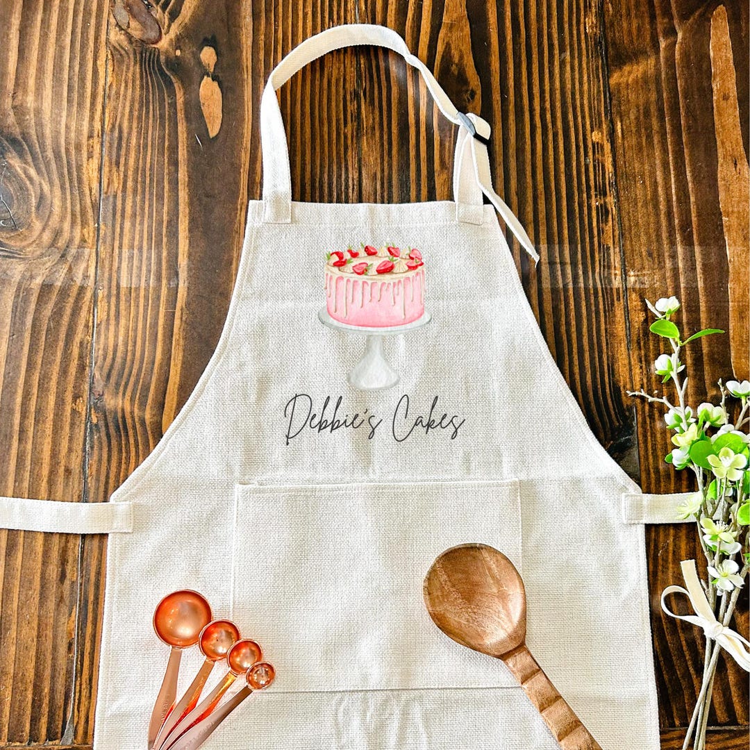 Strawberry Cake Custom Name Linen Style Kitchen Apron - Kids Apron ...