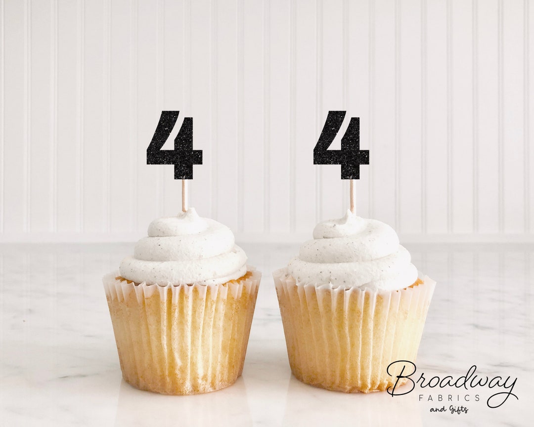 4th Birthday Glitter Cupcake Toppers- Fourth Birthday Decorations Party ...