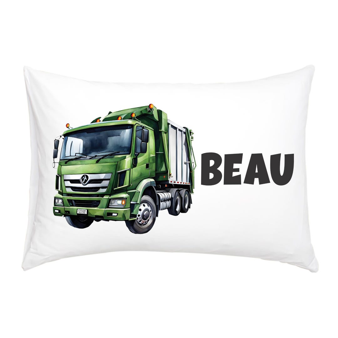 Personalized Green Garbage Trash Truck Pillow Cover - Boys Trash Truck ...