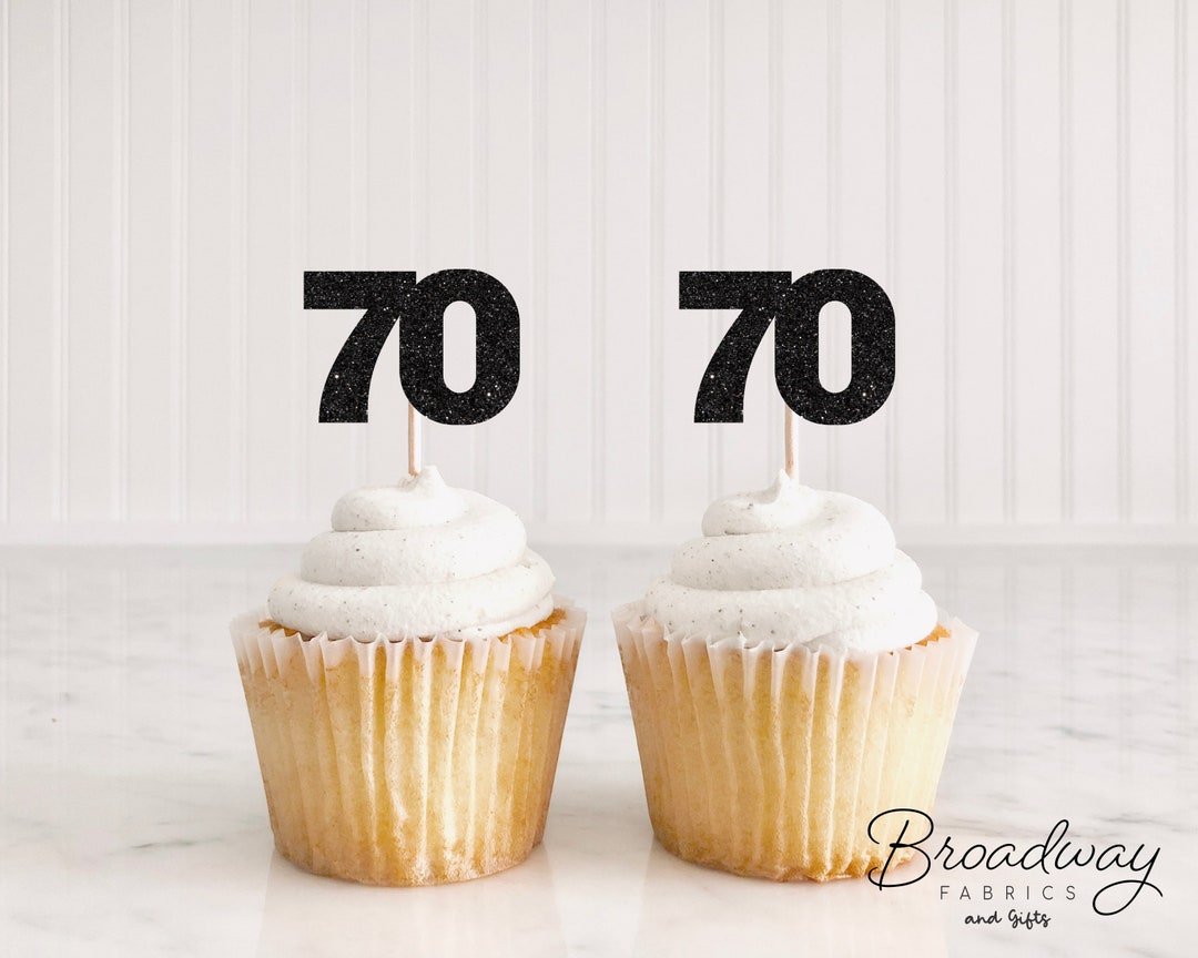 70th Birthday Glitter Cupcake Toppers-seventieth Birthday Decorations ...