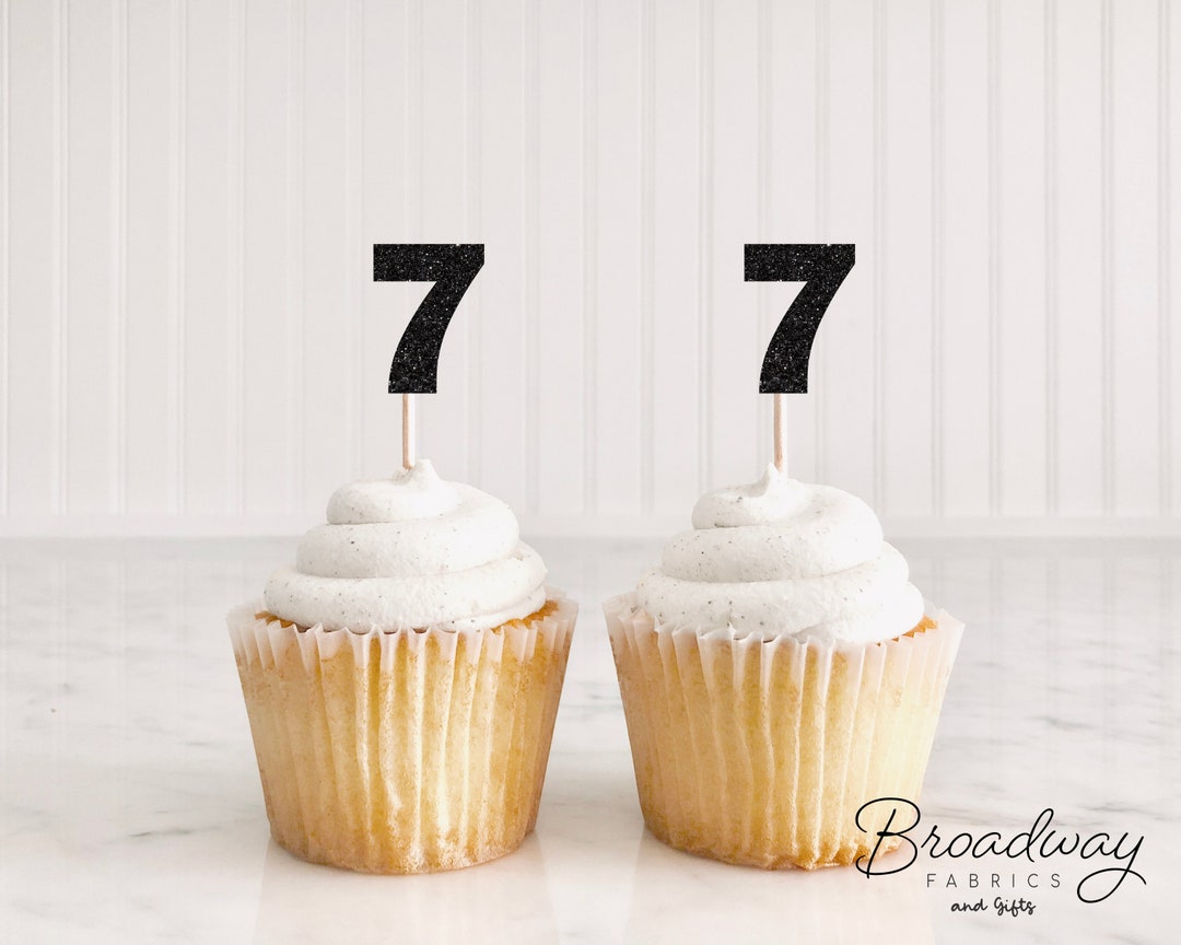 7th Birthday Glitter Cupcake Toppers- Seventh Birthday Decorations ...