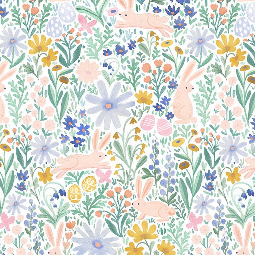 Floral Bunny Spring Cotton Quilt Fabric - Dear Stella Hop to It Cotton ...